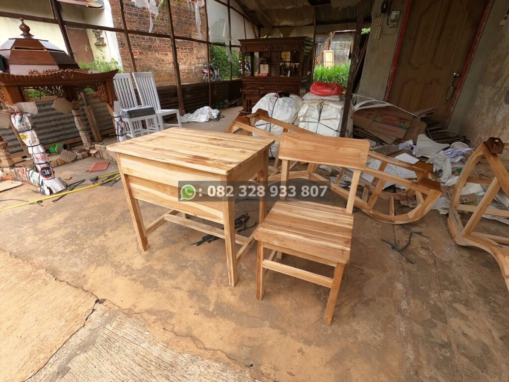 Meja Belajar Anak Kayu Jati Mentahan Murah - Udin Furnitures